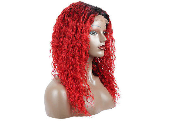 Pulgadas Afortunado-rojas coloreadas Ombre del cabello humano de la peluca del frente del cordón de la onda de agua 14~32
