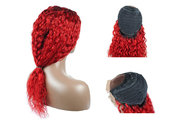 Pulgadas Afortunado-rojas coloreadas Ombre del cabello humano de la peluca del frente del cordón de la onda de agua 14~32