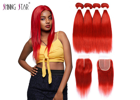El pelo recto brasileño rojo lía con los paquetes coloreados cierre de 99J Borgoña