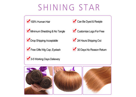 Los paquetes rubios del pelo recto del oro para las muchachas colorearon 30 el logotipo modificado para requisitos particulares del cabello humano paquetes