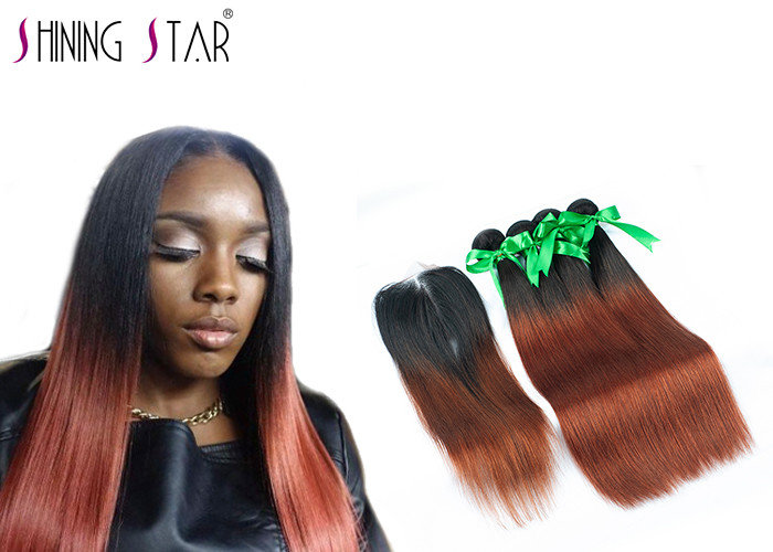 El cabello humano recto rojo marrón lía con el cierre 1B33 raíces de la oscuridad de 4 paquetes