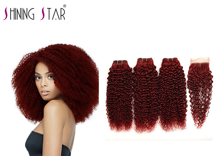 El cabello humano rizado rizado del color rojo de la armadura 99J del pelo rizado de Remy lía con el cierre