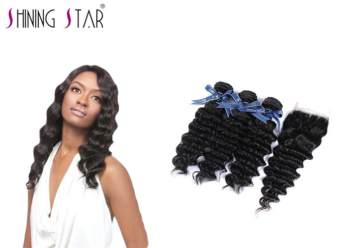 Paquetes profundos del pelo de la onda de Remy de la Virgen con pulgada natural del color 10-26 del cierre