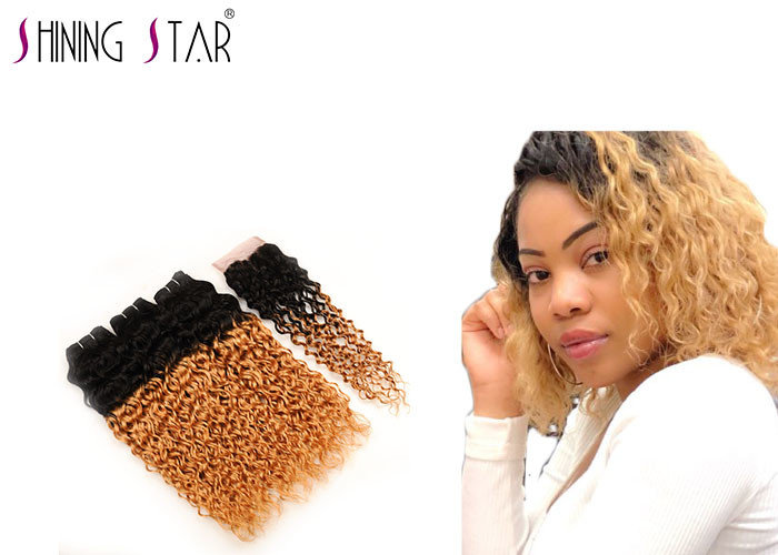 Extensiones del pelo de la onda de agua profunda de Ombre con color no malo #1B30 del cierre el pequeño