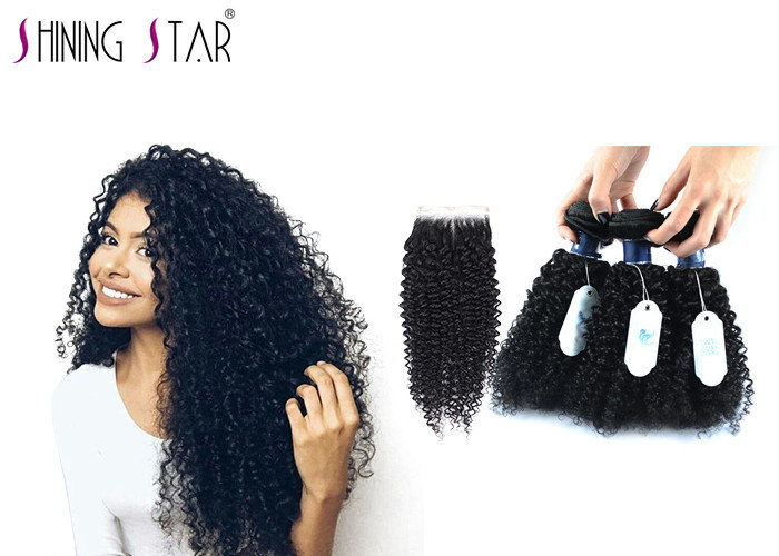 Paquetes rizados rizados de Remy del Afro 3 del cierre sin procesar del pelo del grado natural del color 8A