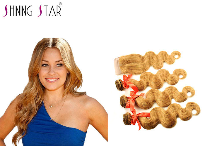 Armadura del cabello humano de la onda del cuerpo del Blonde de miel con color modificado para requisitos particulares cierre del cordón