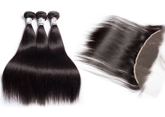 Comfortable Malaysian Hair With Frontal / Unprocessed Straight Bundles With Frontal