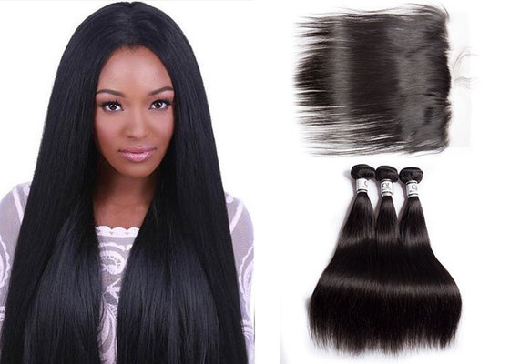 100% Remy Brazilian Straight Hair With Frontal / 3 Bundles Human Hair Weave