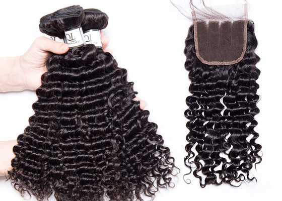 Long Deep Curly Weave With Closure / Dyed Brazilian Remy Deep Curly Weave