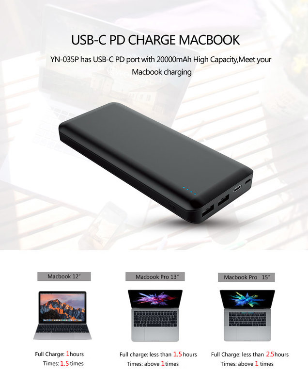 Hot selling Type C Power Bank PD 45W with ABS charge to Macbook ABS housing 20000mah supplier
