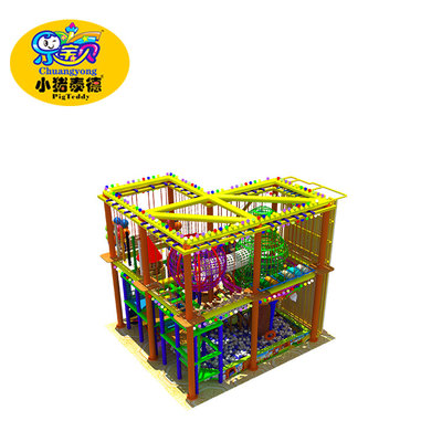 Leisure Place Rope Playground Equipment With Climbing Wall Eco - Friendly