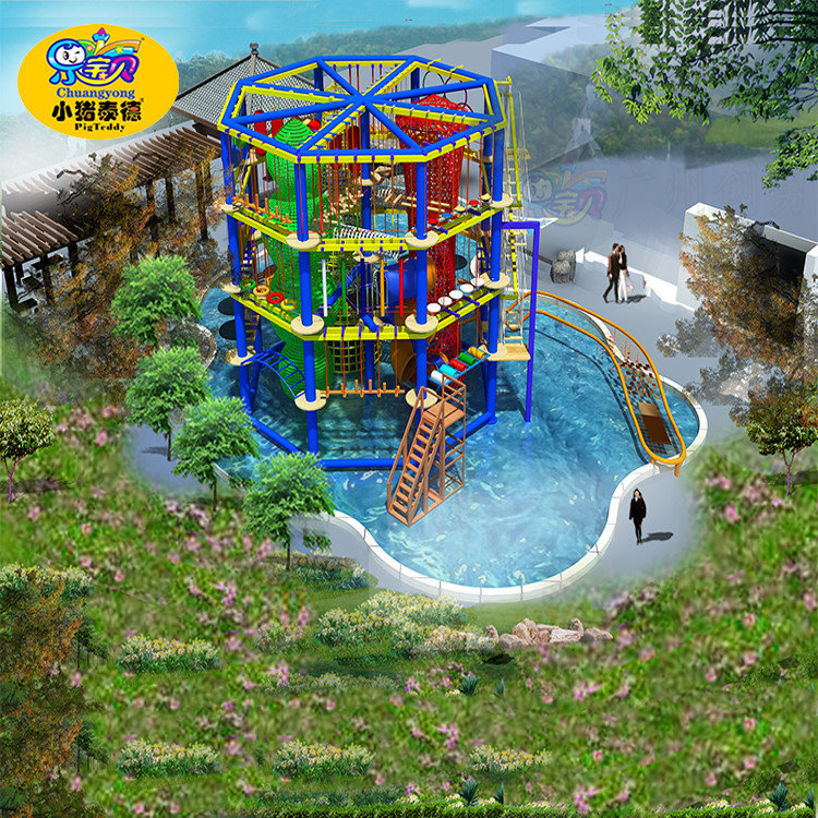 Outdoor High Ropes Course Equipment High Strength Steel Frame Eco - Friendly