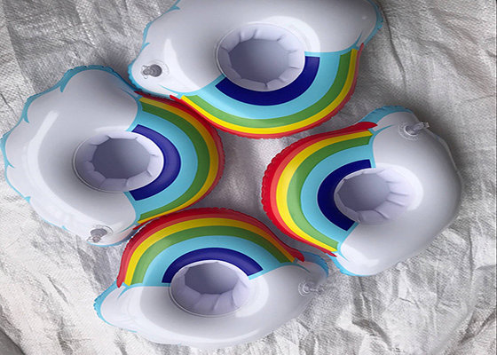 Colorful Inflatable Drink Holder ,  Rainbow Floating Cup Holder for Beer Caster