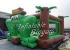 Tarpaulin / Vinyl Commercial Inflatable Bouncers Green Cartoon For Amusement Park