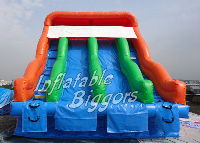 Garden Renting Blow Up Water Slides Double EN71 With Tarpaulin 18OZ , Fire-Resistant