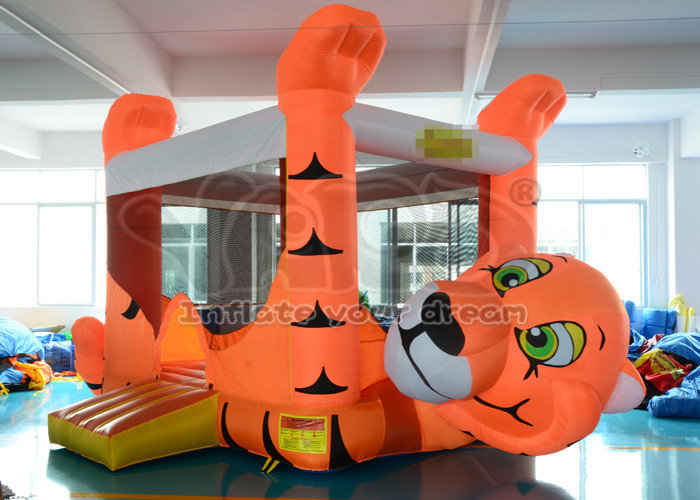 Outdoor Orange Tiger Inflatable Bounce House PVC For Kids Birthday Party