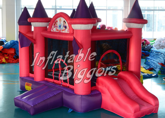 Double Stitch Purple Inflatable Bounce House Princess , Brazil PVC Bouncy House Castle