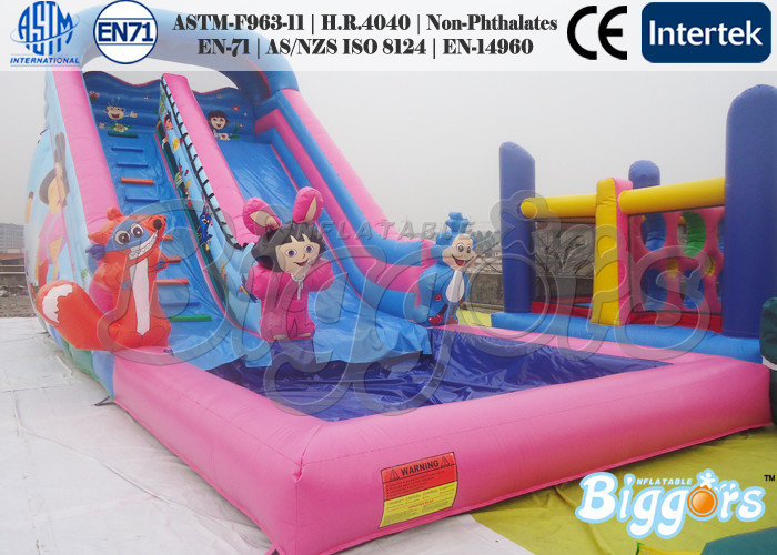 Dora Inflatable Water Slide Mini Size For Kids / Outdoor Mini Water Slides With Pool