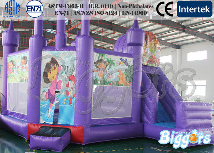 Purple Comemecial Inflatable Bouncers Dora Bouncy Castle with Slide Combo