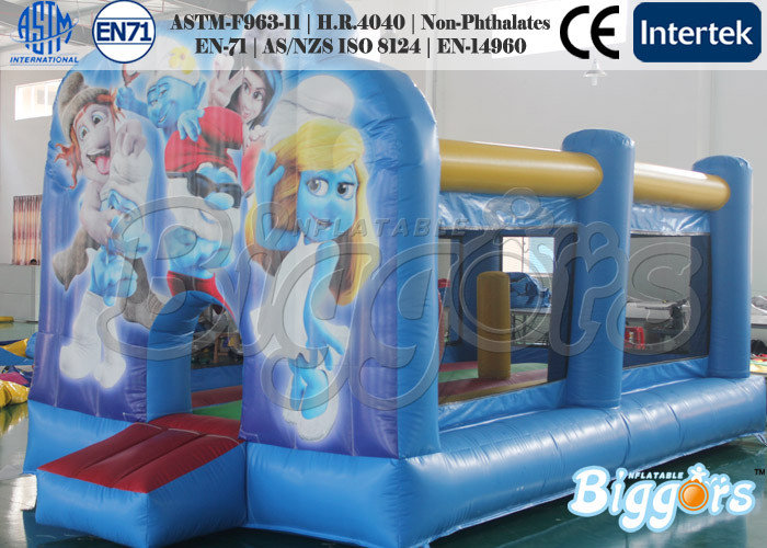 Waterproof Kids Inflatable Bouncy Castle Blue / Yellow with Obstacle Games
