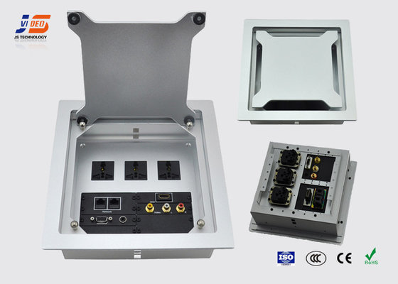Silver / Black Table Connection Box , Desktop Power Outlet AV Video