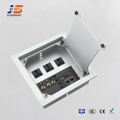 Silver / Black Table Connection Box , Desktop Power Outlet AV Video
