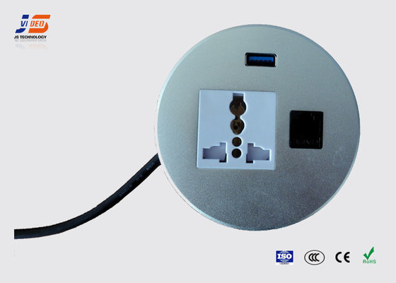 Aluminum Office Table Mount Socket , Black Furniture Power Outlets