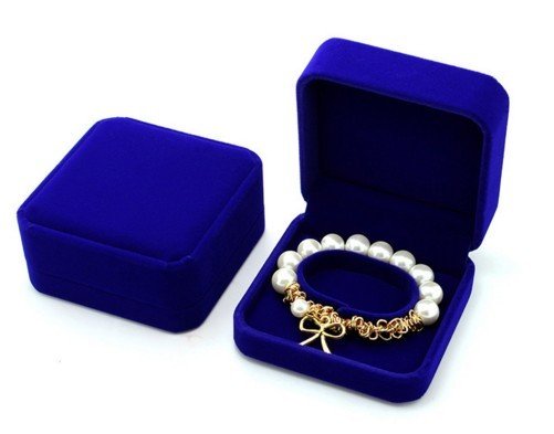Blue Flocked Jewelry Velvet Box Bracelet / Ring Glossy Varnishing Gift Boxes supplier