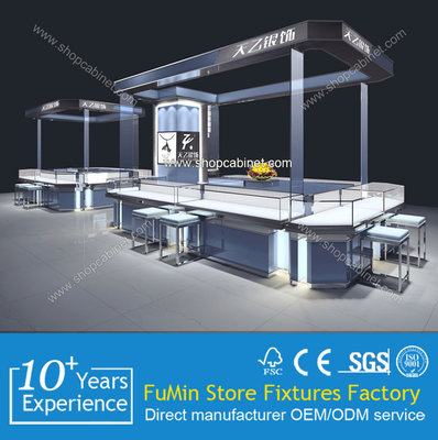 Customized unique glass wall jewelry display showcase for mall supplier