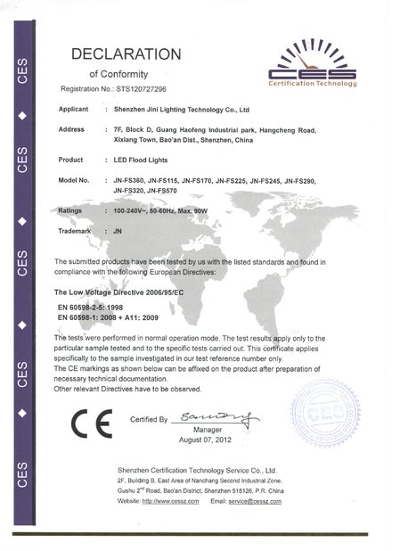 China Shenzhen JiNi Lighting Technology Co., Ltd certification