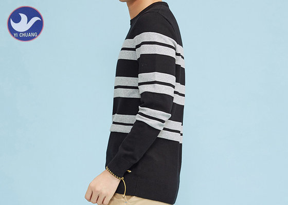 Crew Neck Mens Striped Jumper , Mens Cable Knit Pullover Sweater Anti - Wrinkle