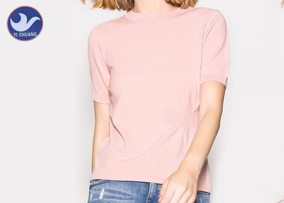 Summer Short Sleeves Womens Knit Pullover Sweater Side Waisted Knitwear