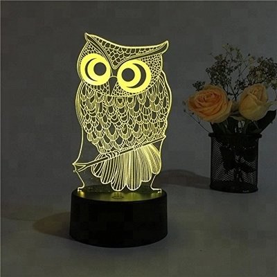 China Supplier  3D Illusion  Cartoon Owl Kids Multicolor  LED Bedside Night Light Lamp with touchable Swith