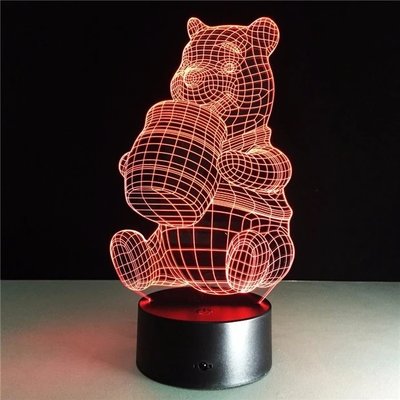 Red Color Kids Christmas Gift Birthday Toy Bear Night Lights 3D Illusion Lamp Animal Light Led Lamp