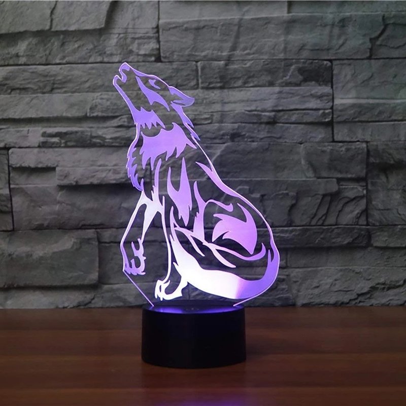 Wolf design Acrylic LED 3D Visual Lamp manufacture cartoon designs 3d led mini night light for kids gift