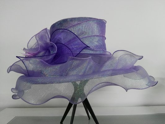 Chiffon Women Packable Organza Hat in Big Brim / Two flying Brim, Overlocked Flower / Crin for Special Occasion