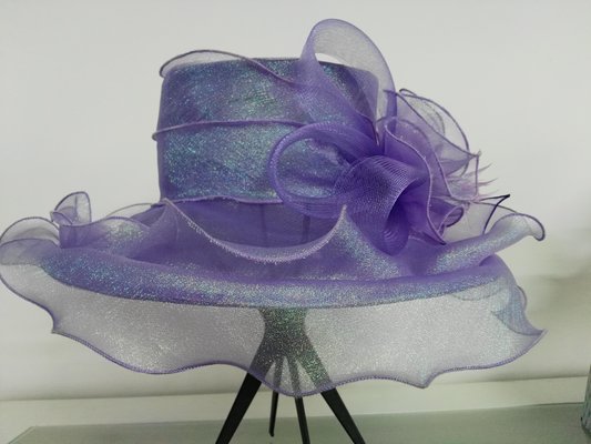 Chiffon Women Packable Organza Hat in Big Brim / Two flying Brim, Overlocked Flower / Crin for Special Occasion