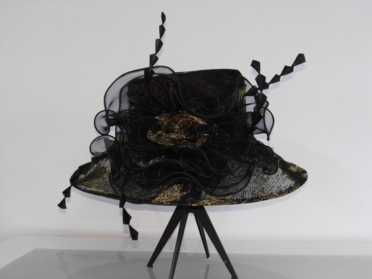 Special Lace covered Crown Organza Hat in Medium Brim , Elegant Bow , Easy Packable