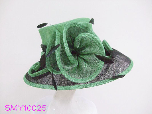 Nice Green Elegant Sinamay Ladies Hats , Plain Dyed Abaca Party Caps For Women
