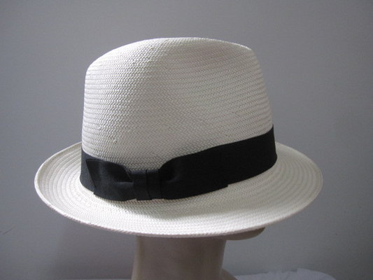 White Soft Handweaving Japanese Paper Mens Straw Fedora Hat , Leather Sweatband