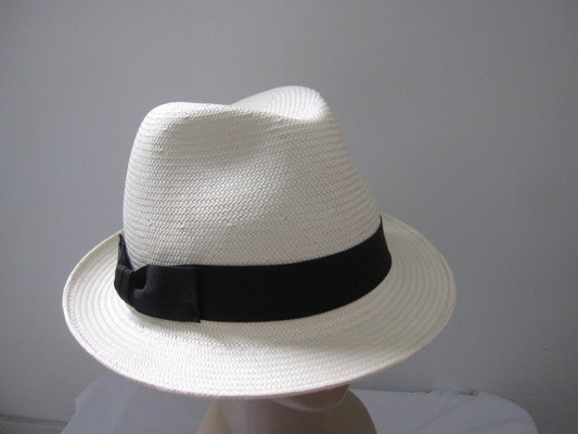 White Soft Handweaving Japanese Paper Mens Straw Fedora Hat , Leather Sweatband