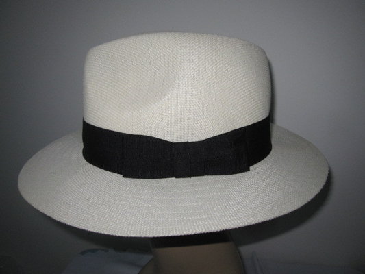 Ivory Wide Flat Brim Polyester Mens Straw Fedora Hat , Crown Size 56cm / 58cm