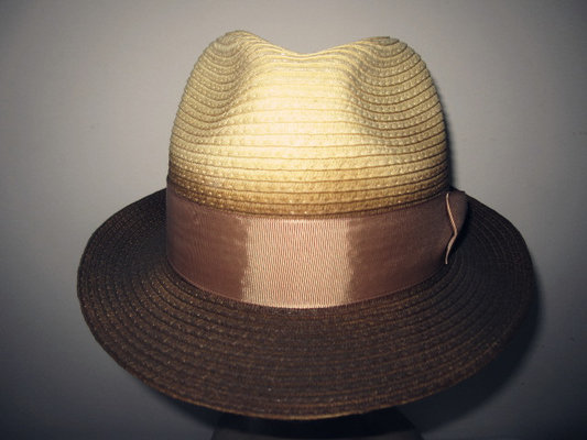 Paper Braid Mens Summer Straw Fedora Hats , Yellow With Brown Painting 60cm