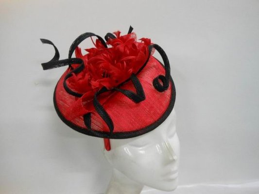 Unique Race Day Ladies Fascinator Hats Pink , Curled Feather 1.3cm Headband