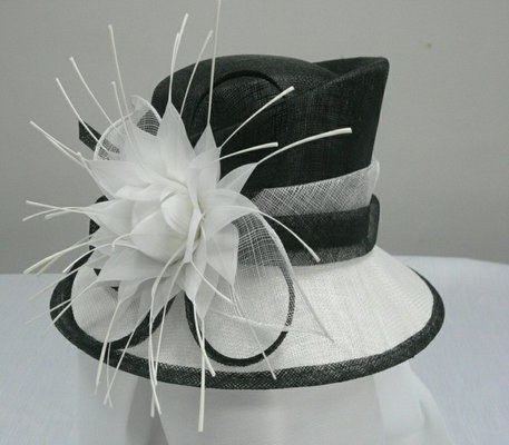Black / White Sinamay Ladies Hats Big Flower Trim For Church
