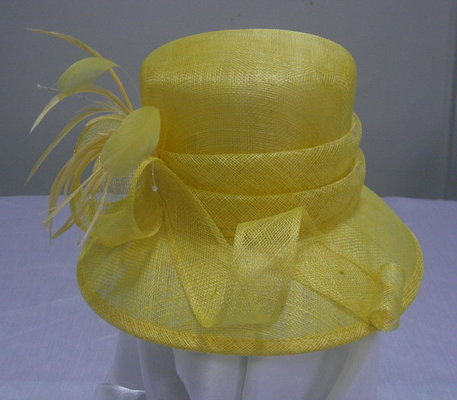 Yellow Sinamay Ladies Hats Round Square Crown For Horse Racing