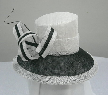Curved Quill Trim Sinamay Ladies Hats White / Black With Sinamay Loop