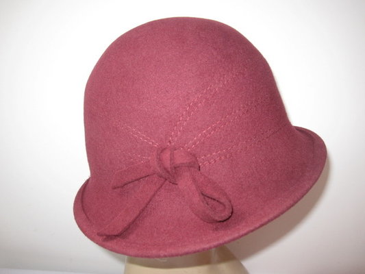 100% Fashion Wool Felt Hats Burgendy With Topstitching And Bow Trimming for Party