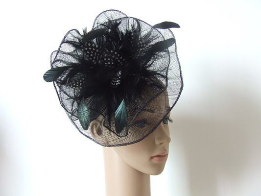 Feather Trimming Ladies Fascinator Hats with Rolled Edge Sinamay