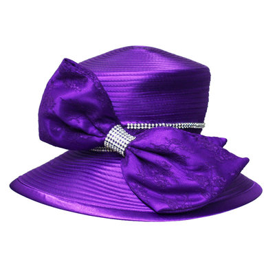 Lace Covered Big Bow Satin Braid Ladies' Church Hats , ladies formal hats